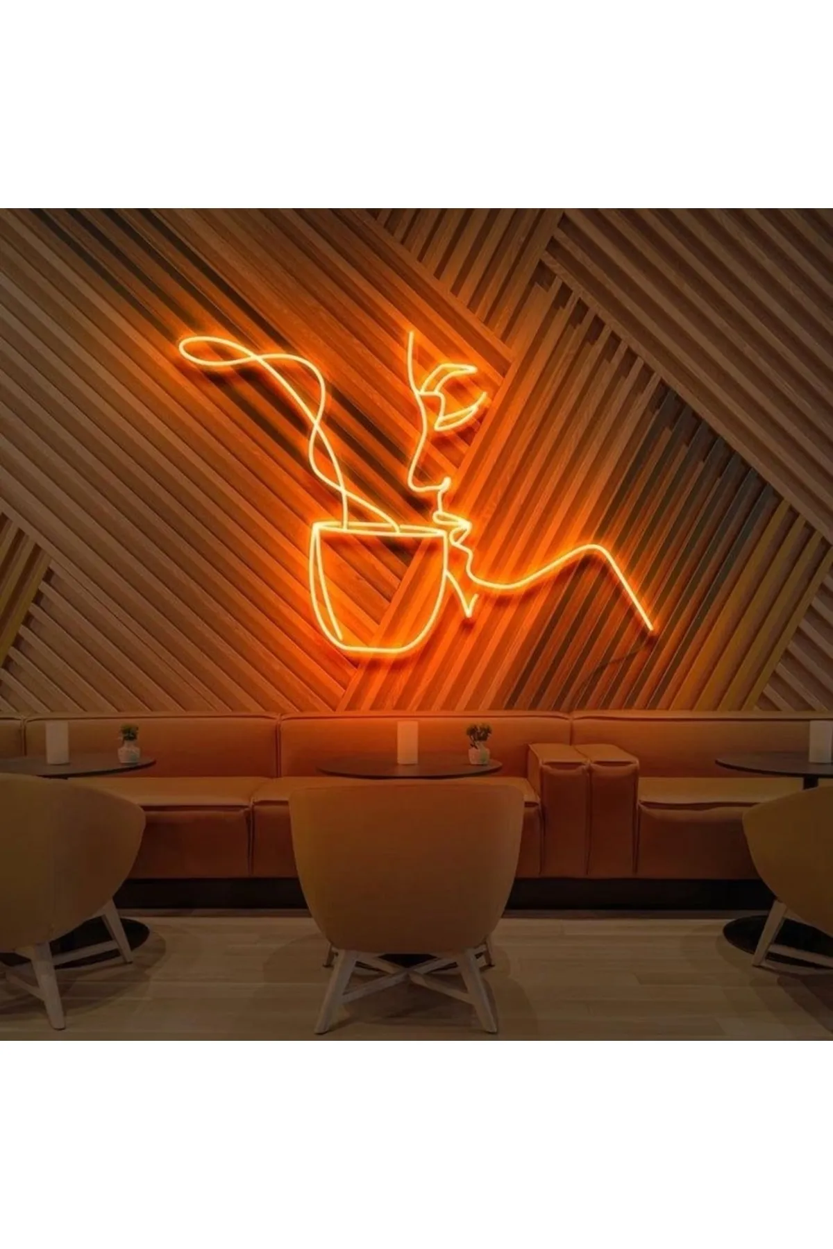 Kahve İçen Kadın Neon Led Işıklı Tablo