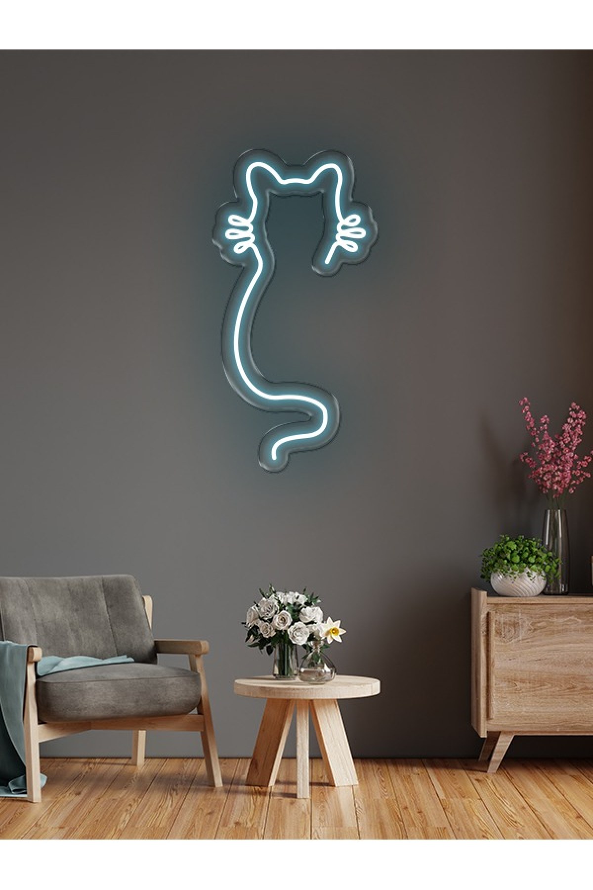Kedi Silüeti Neon Led Işıklı Tablo